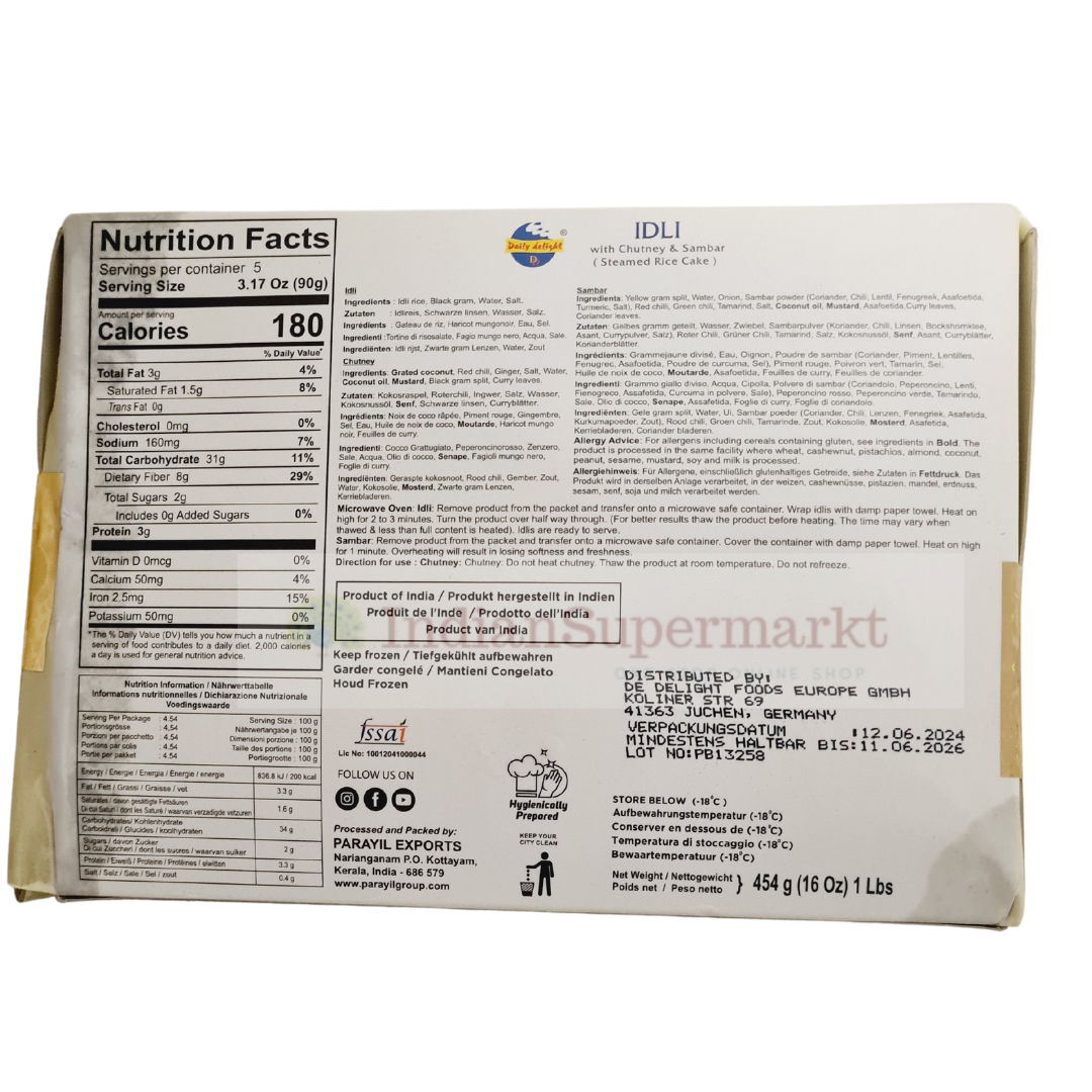 Daily Delight Frozen Idly With Sambar & Chutney 454gm (Delivery in Ber ...