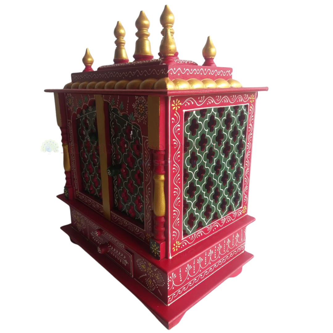 Wooden Mandir "Prarthana Mandir" (Prayer Shrine) Tradional Red ...