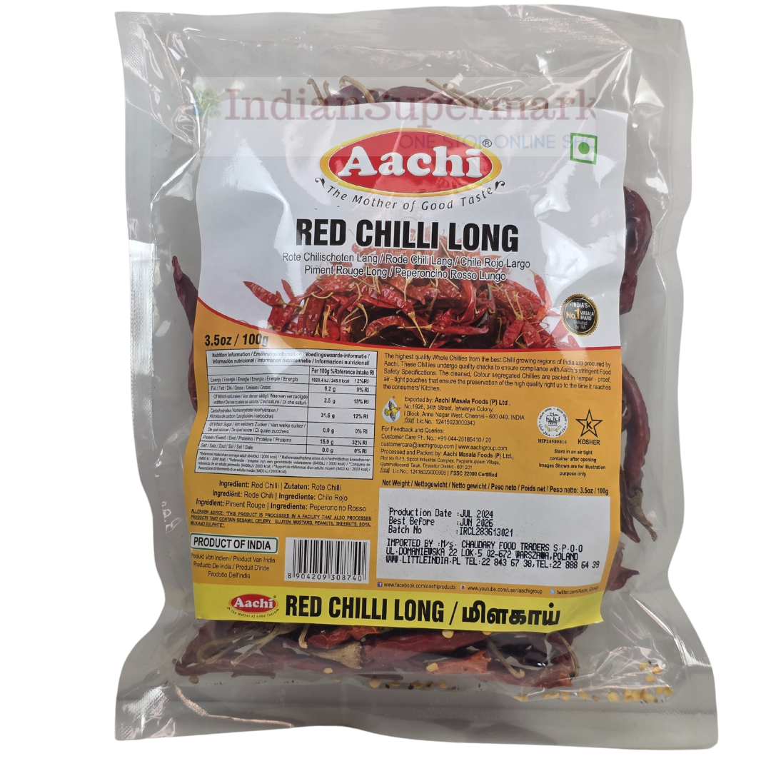 Aachi Red Chilli Whole Long with Stem 100gm – IndianSupermarkt